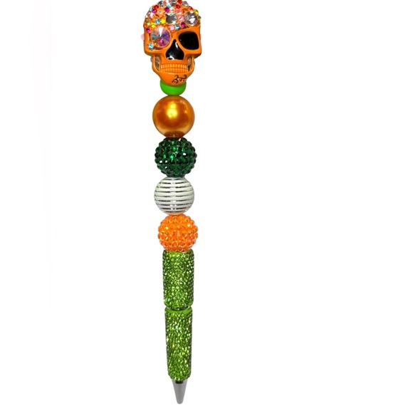 Accessories | Customized Orange Beaded Skull Pen | Poshmark